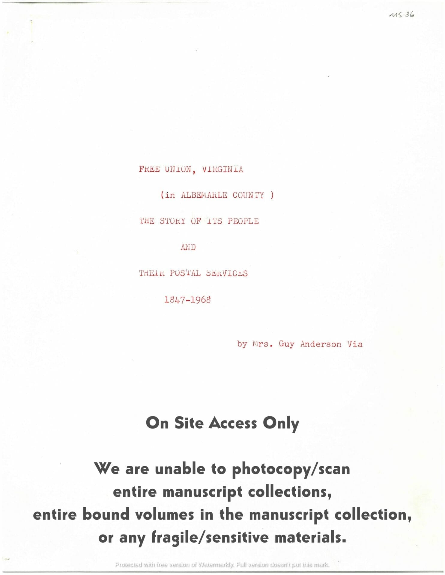 Free Union, Virginia and Its Postal Service - The Albemarle ...