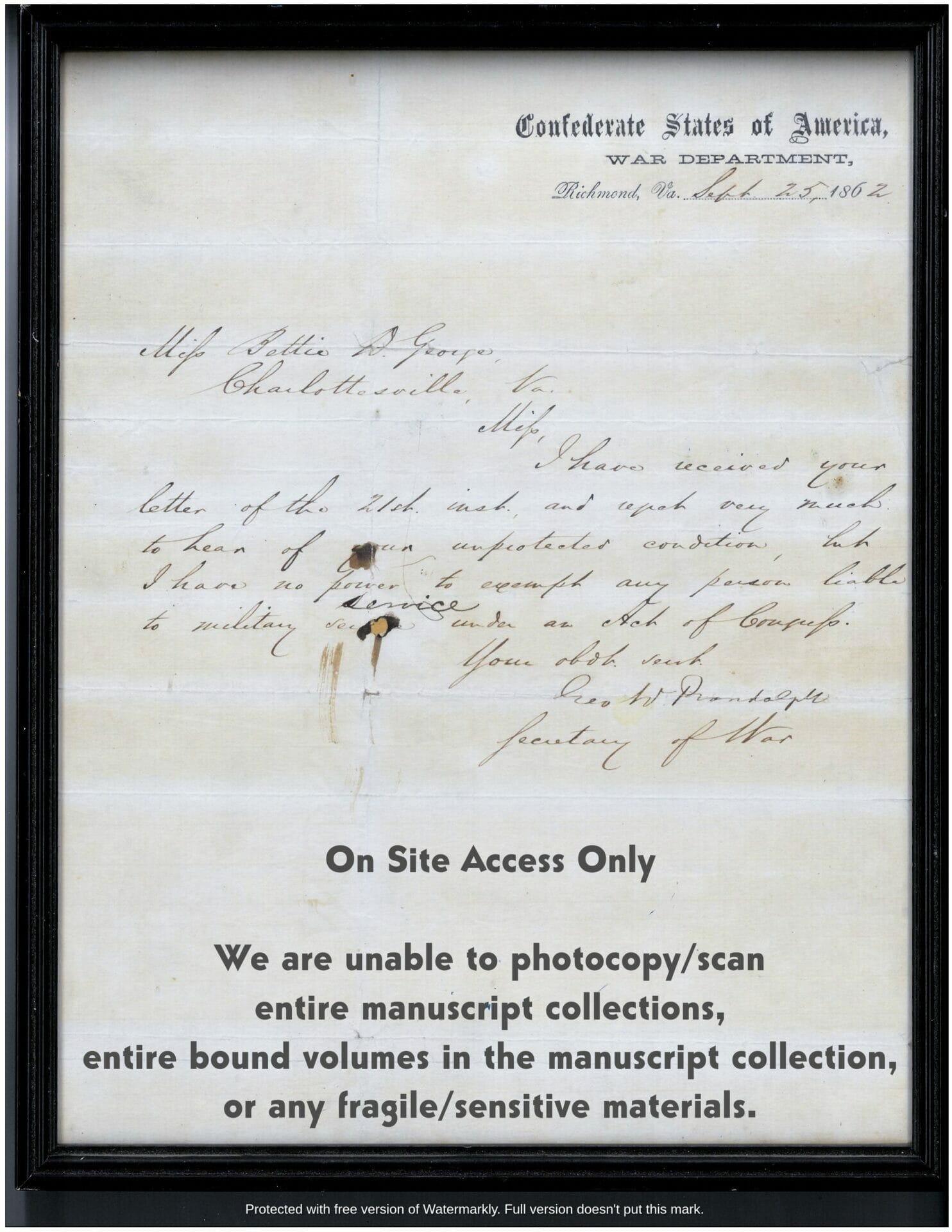 George Wythe Randolph Letter - The Albemarle Charlottesville Historical ...