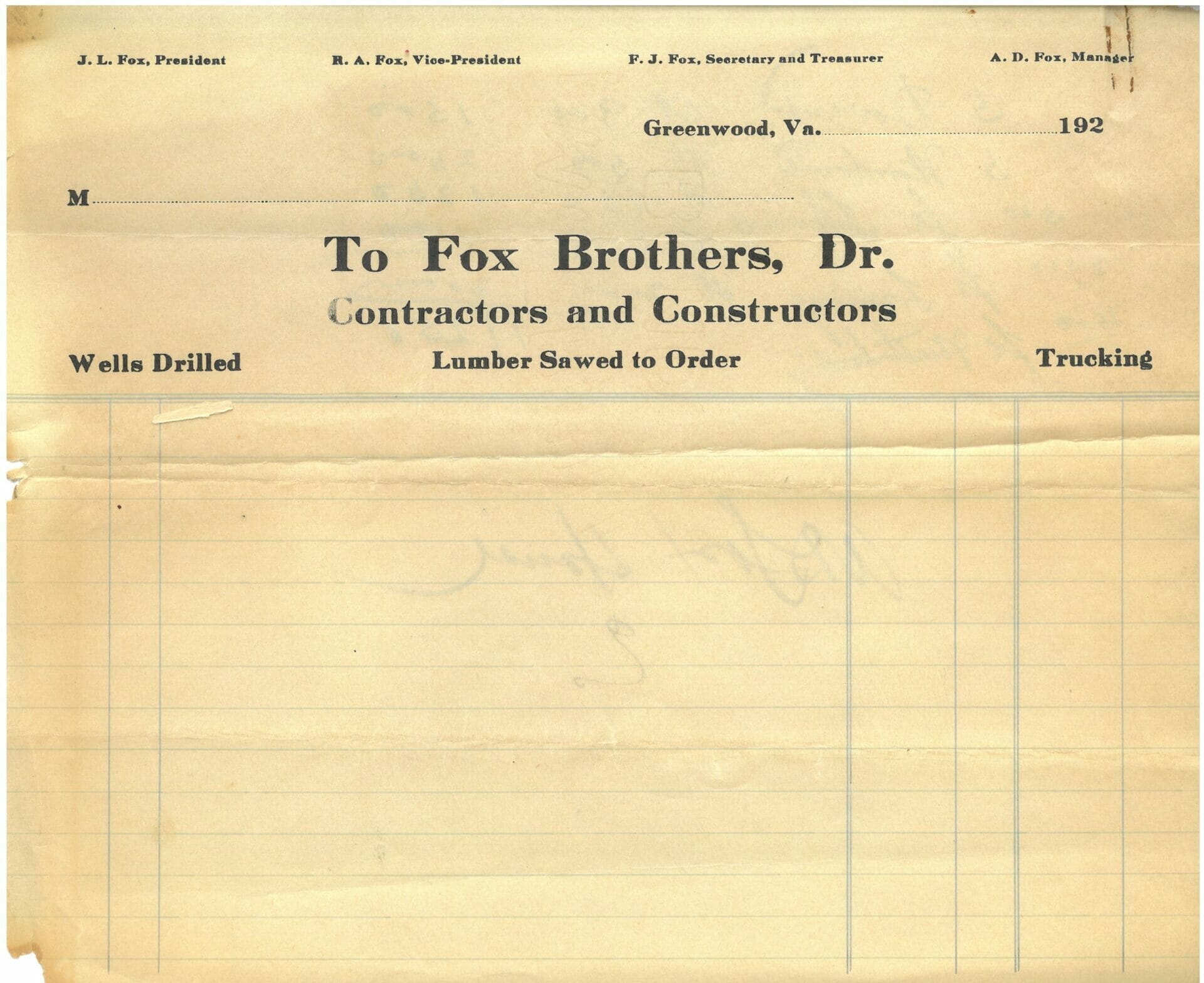 Fox Brothers Service Station Receipts - The Albemarle Charlottesville ...
