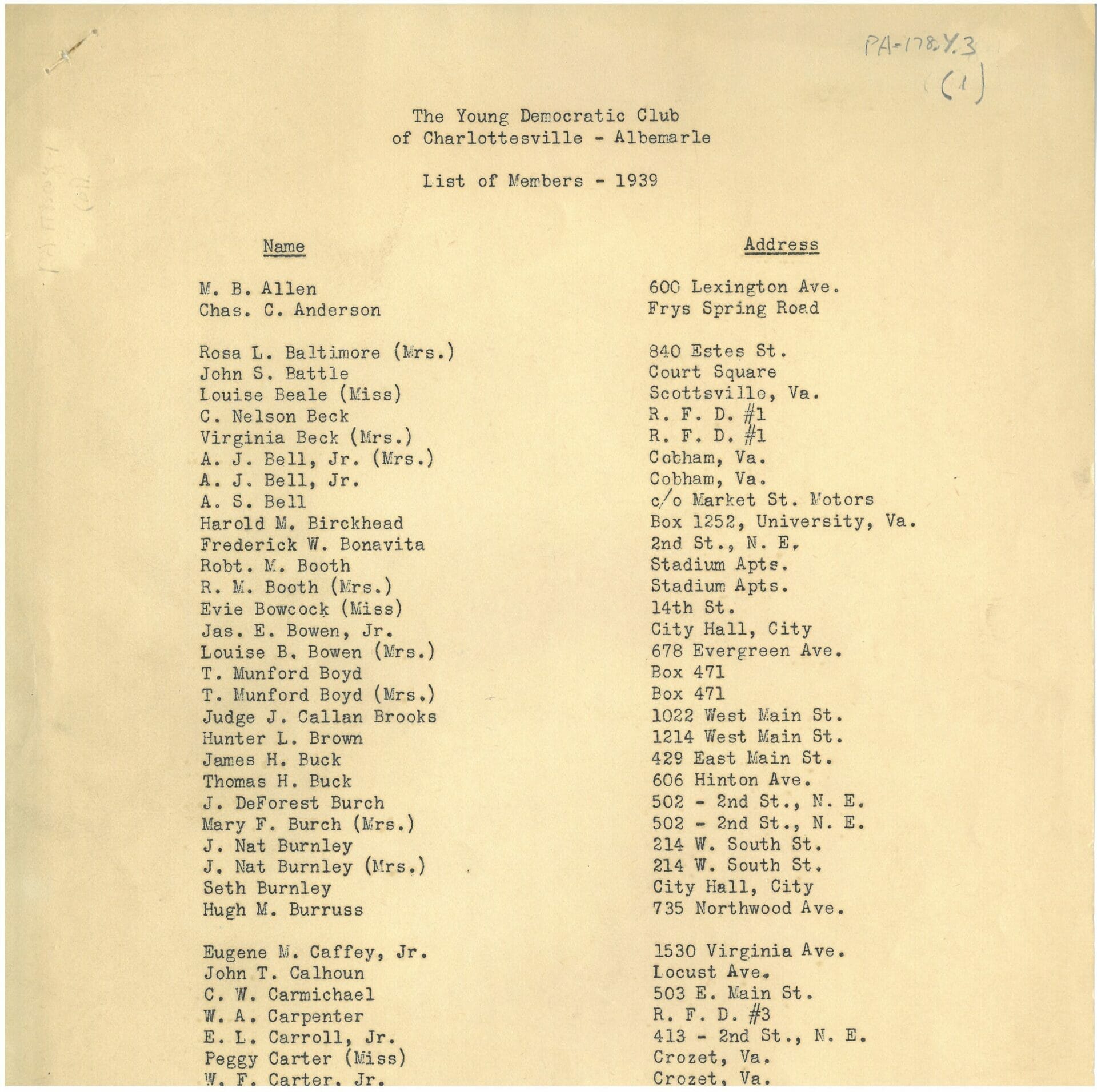 Young Democratic Club collection - The Albemarle Charlottesville ...