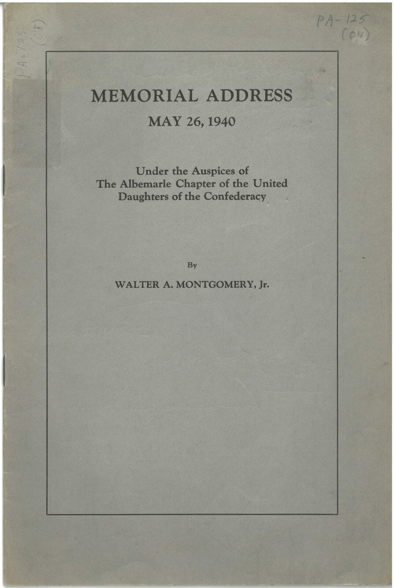 United Daughters of the Confederacy collection - The Albemarle ...