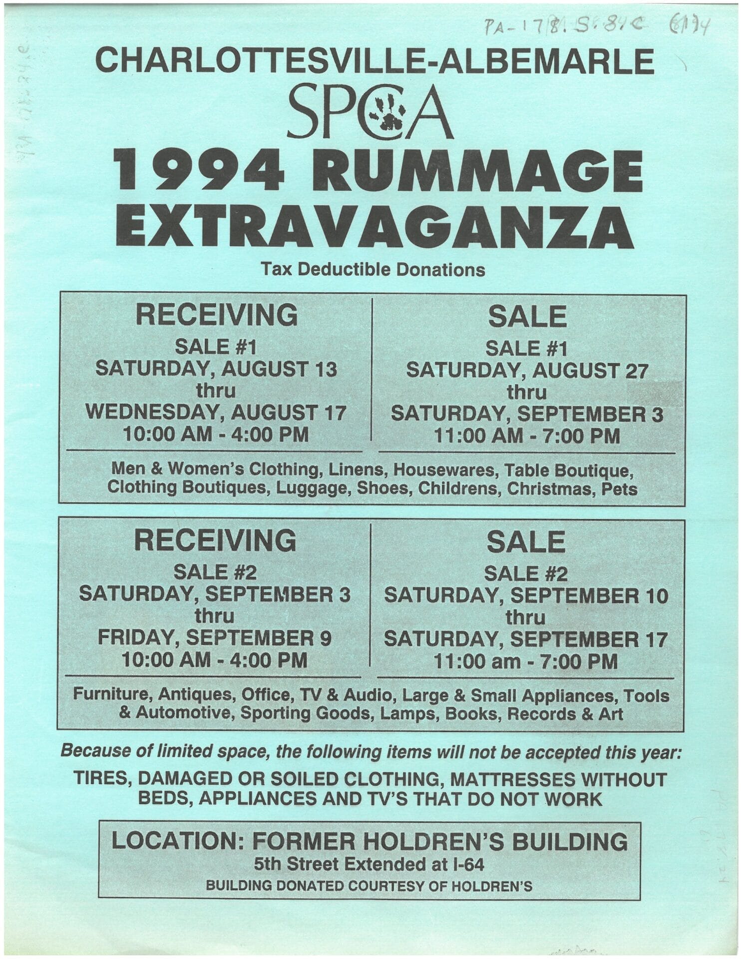 SPCA collection - Rummage Sales - The Albemarle Charlottesville ...